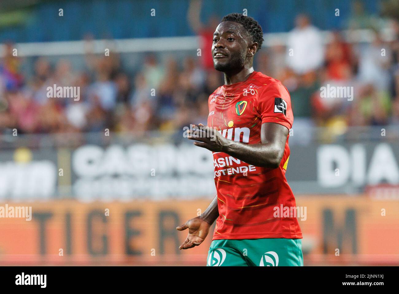 Oostende, Belgium. 12th Aug, 2022. Oostende's David Atanga pictured ...