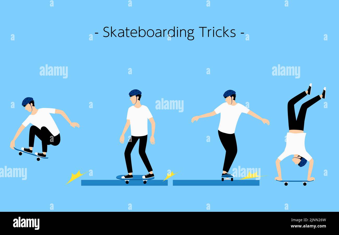 Skateboarding tricks Grab, grind, slide, handstand Stock Vector Image ...