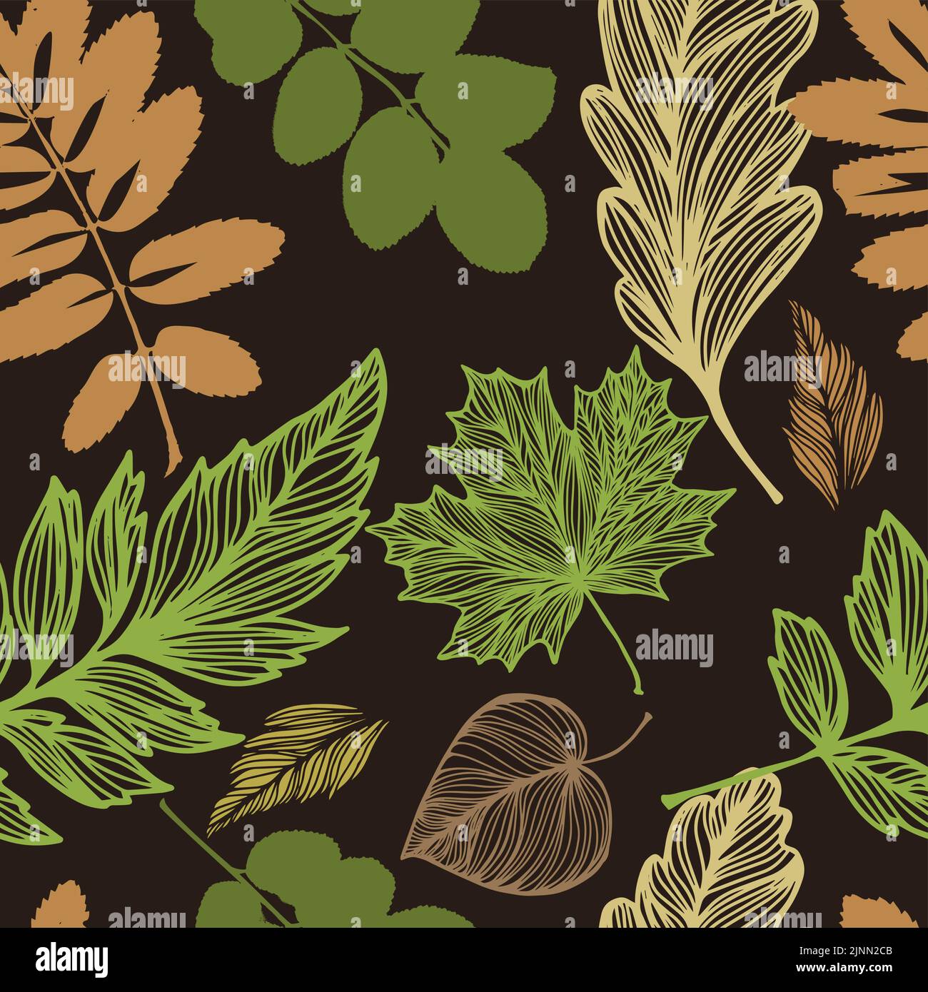 Autumn leaves dark background. Seamless pattern. Vector illustration. Fall foliage background ...