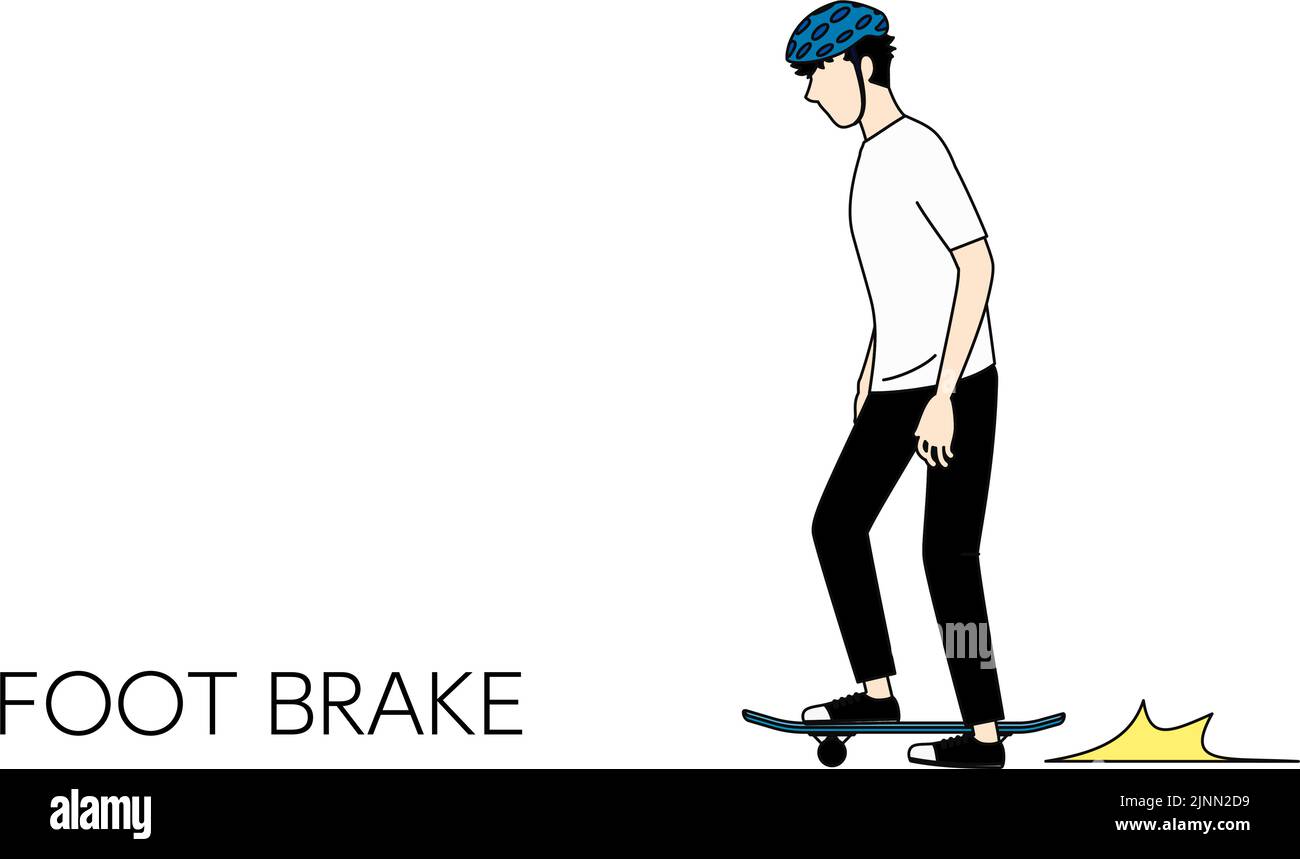 Basic skateboarding pose, man stopping with foot brake Stock Vector ...