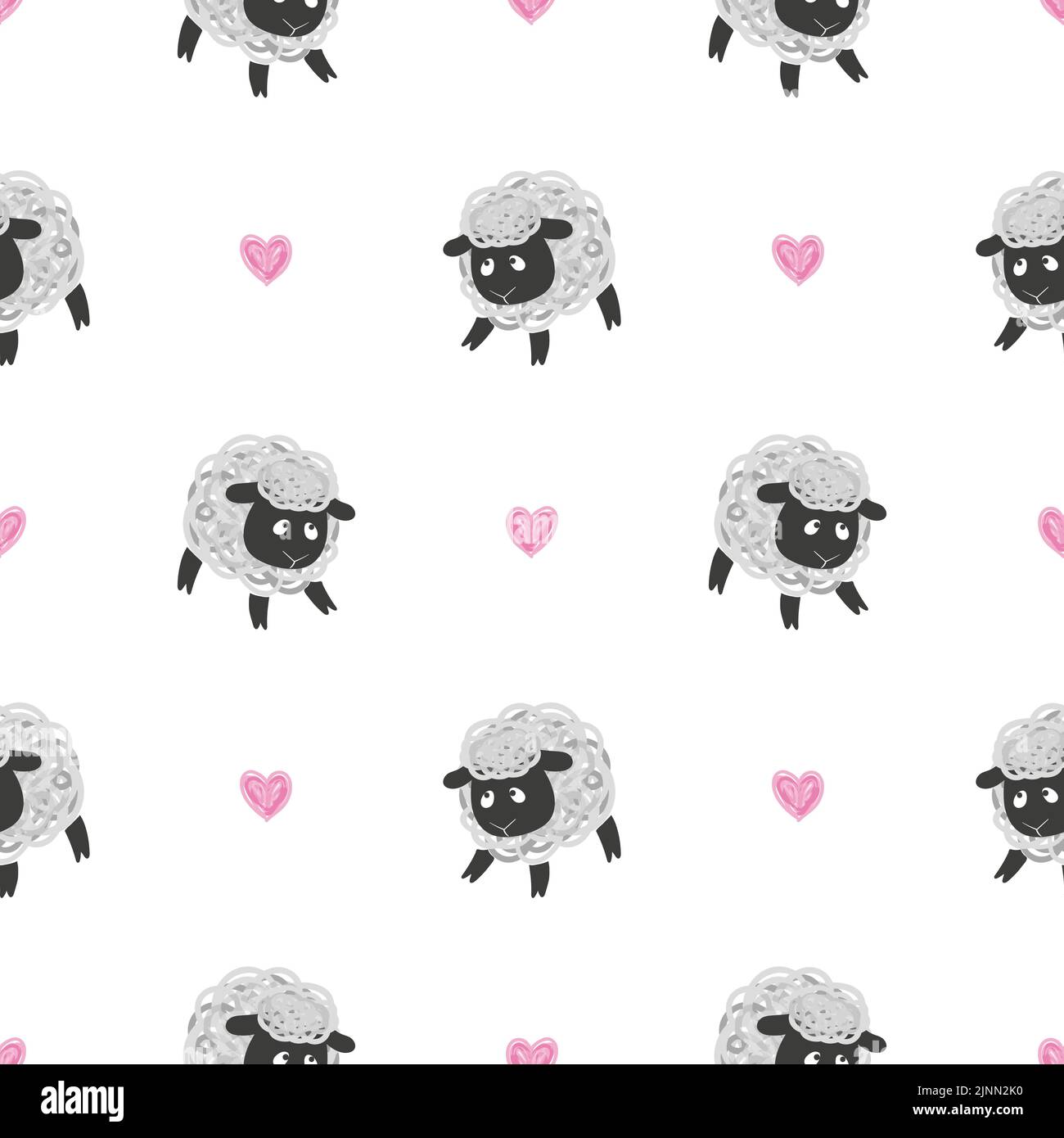 Seamless pattern with cute sheep and hearts. Baby print, textile design ...