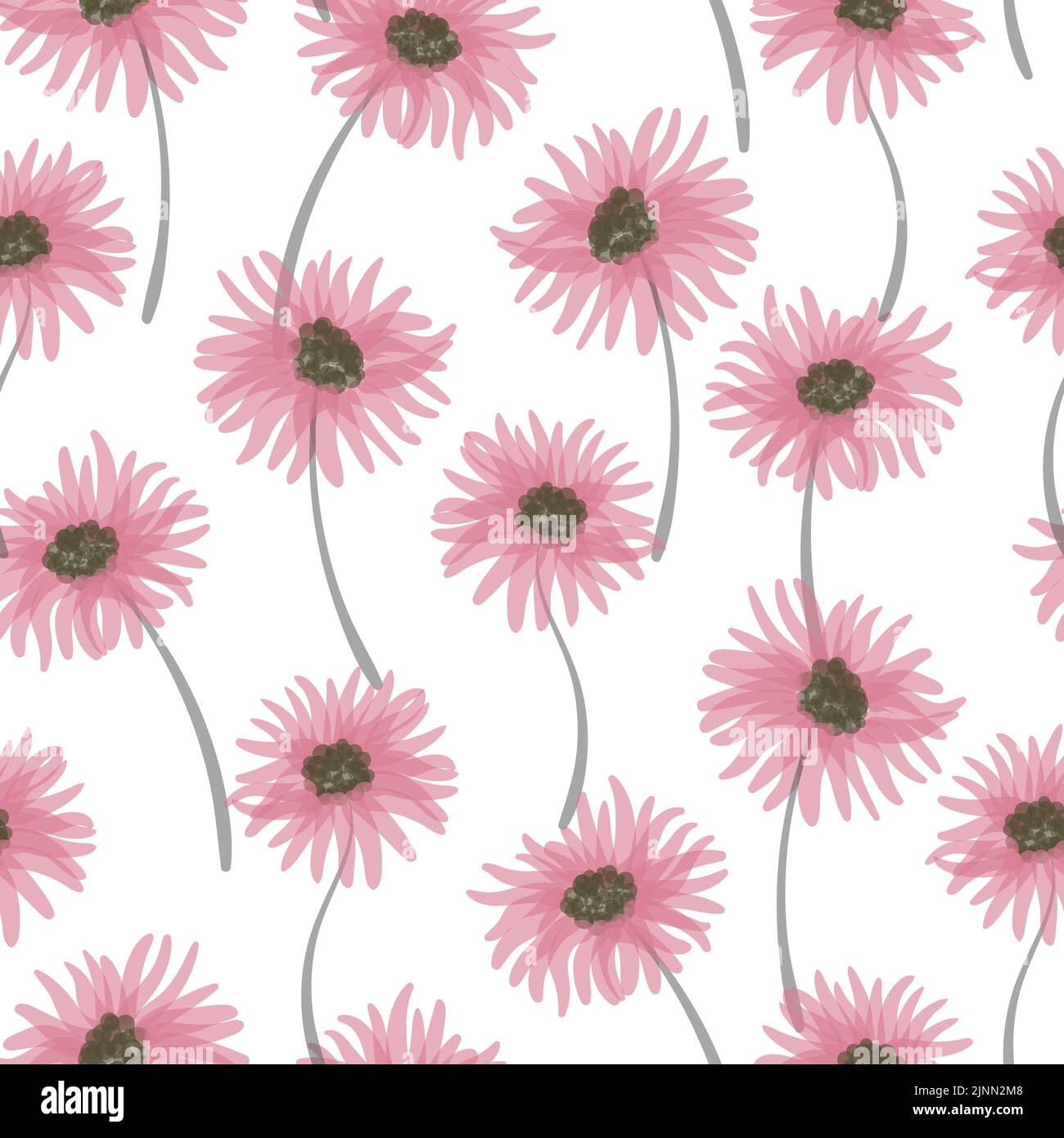 Seamless pink doodle daisy pattern. Vector floral background Stock ...