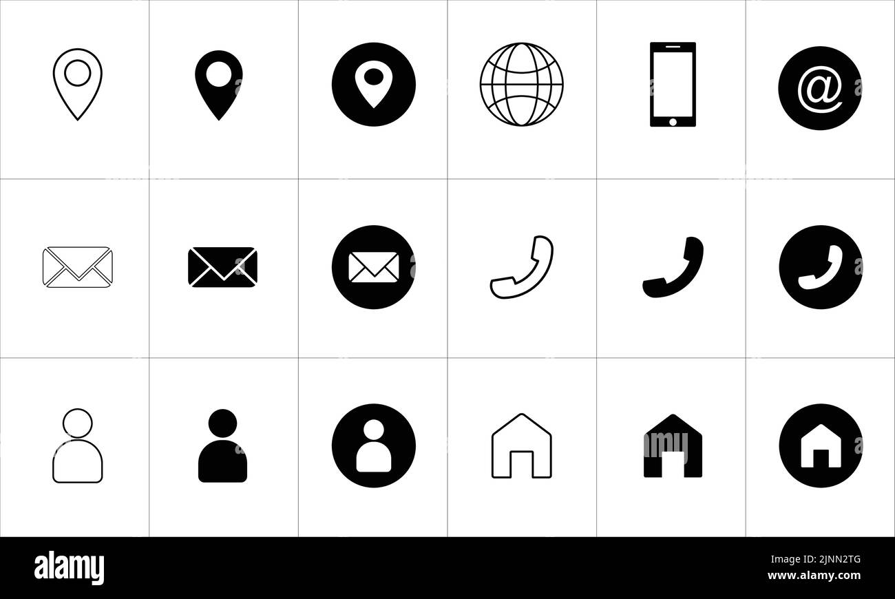 Contact and communication icon set. Call us, location, internet, mail ...