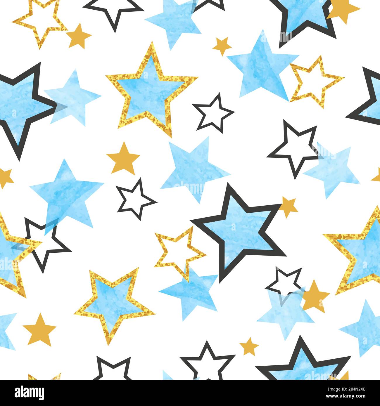 Seamless Stars pattern. Vector background with watercolor blue and ...