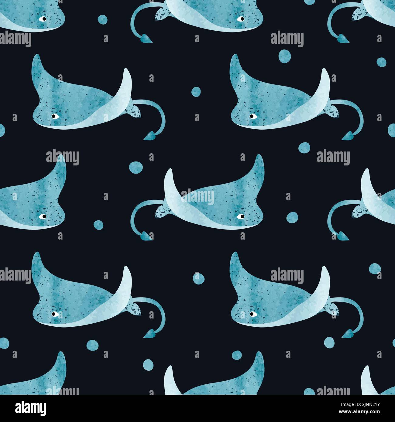 Seamless cute watercolor stingray pattern. Vector fish background with ...