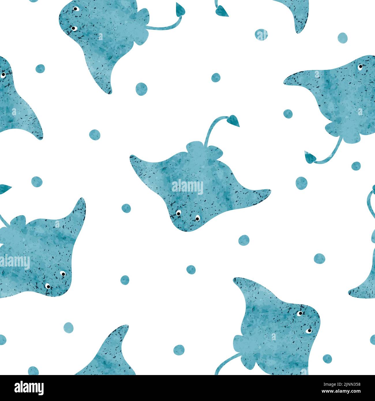 Seamless cute watercolor stingray pattern. Vector fish background with ...