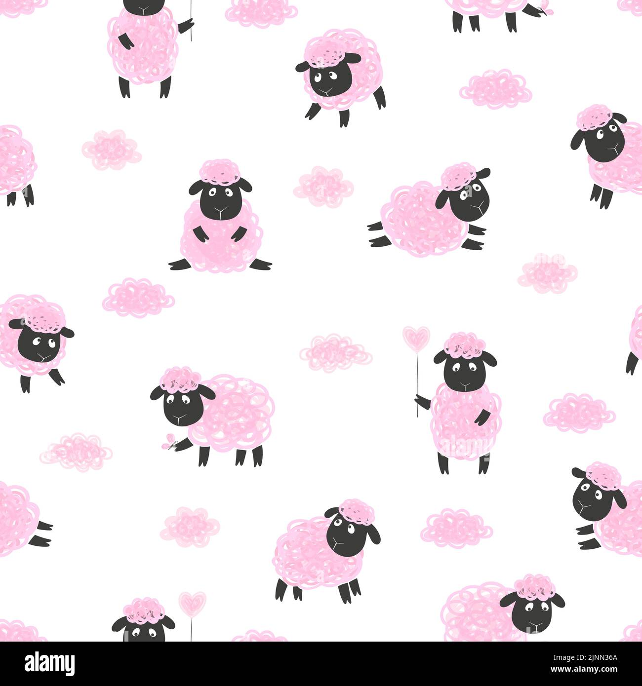 Cute sheep and clouds seamless pattern. Vector background for kids ...