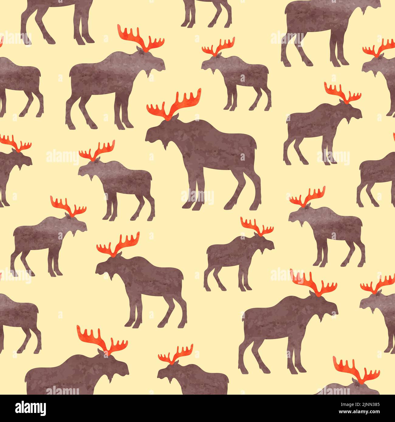 Seamless elk pattern. Vector watercolor moose silhouette background ...