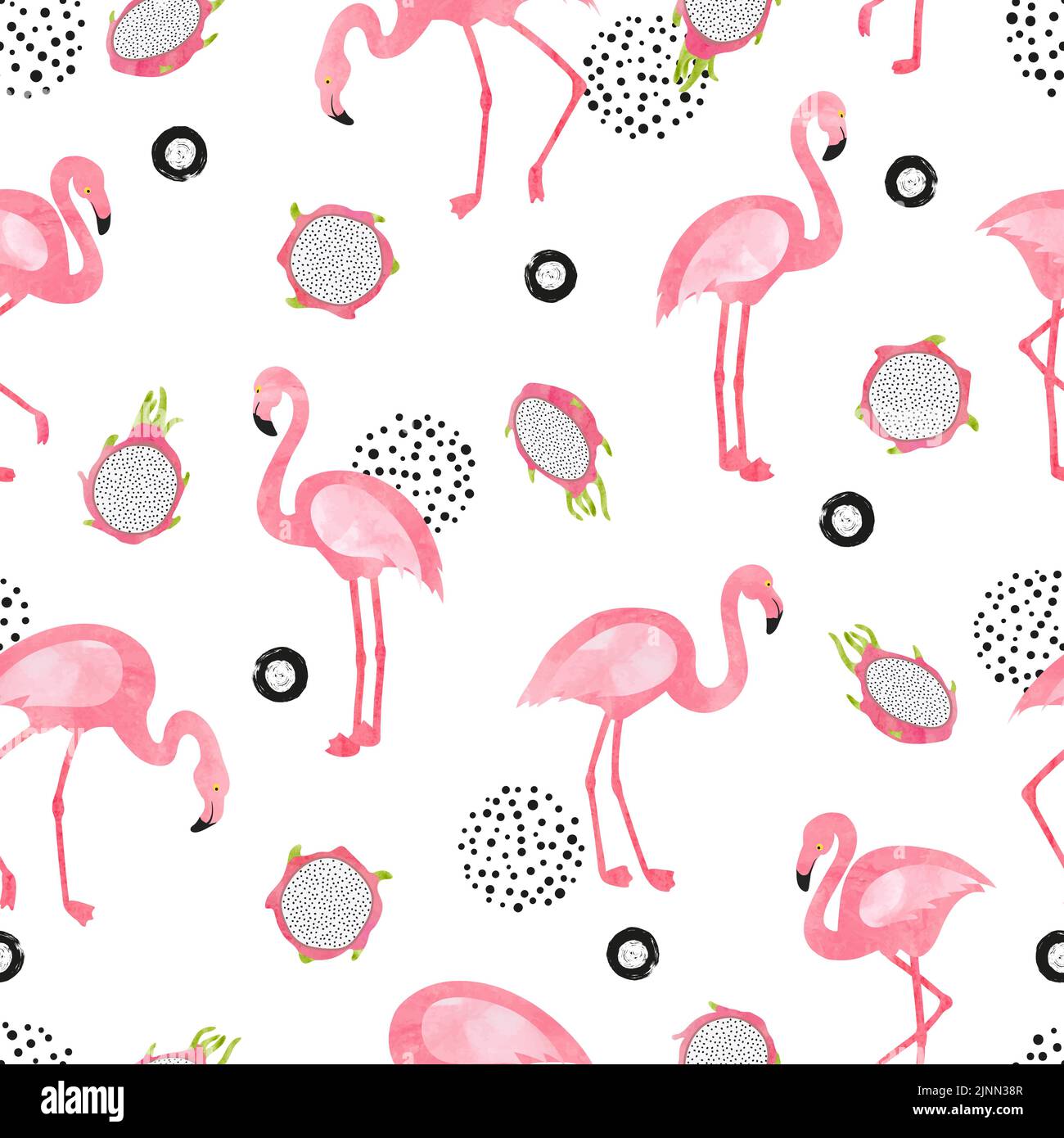 Flamingo bird pattern. Vector seamless watercolor tropical background ...