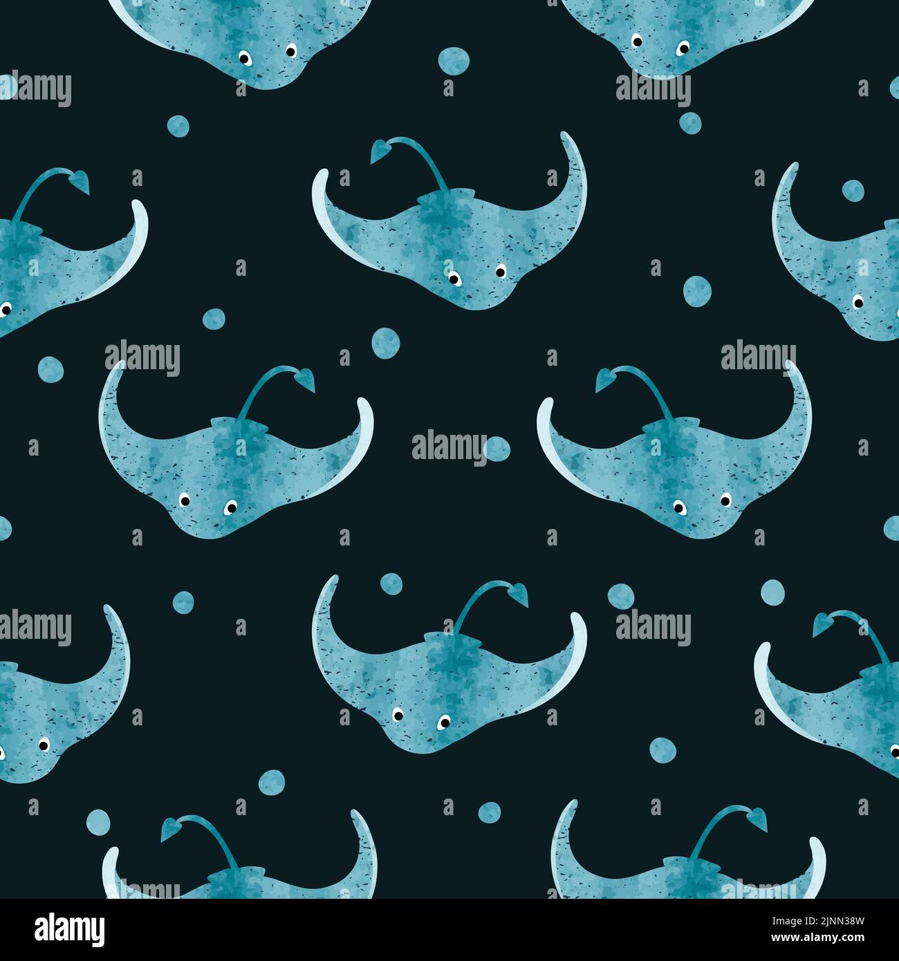 Stingray fish pattern. Vector sea background with watercolor manta rays ...