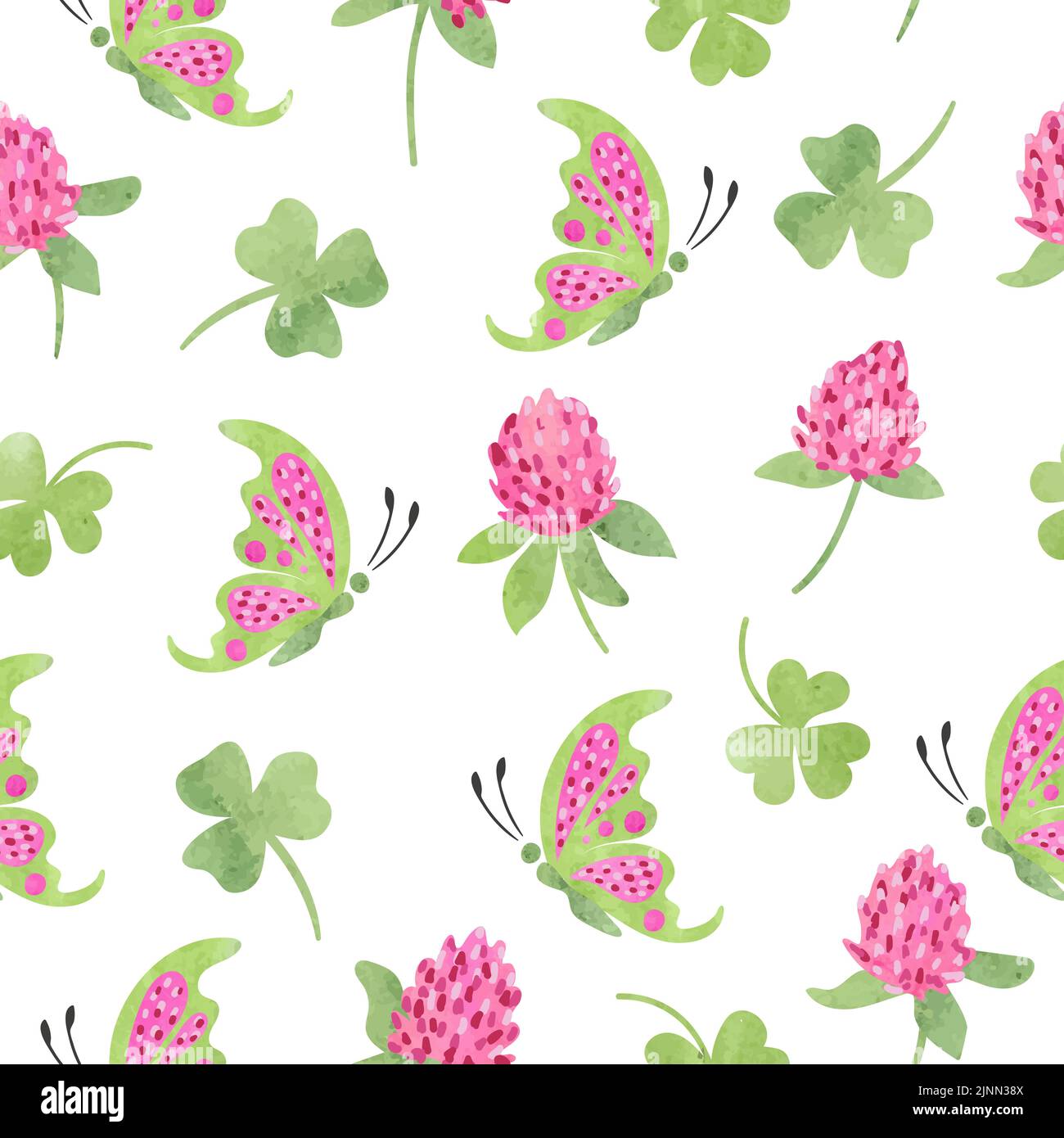 Seamless floral pattern with flying butterflies and clover flowers ...