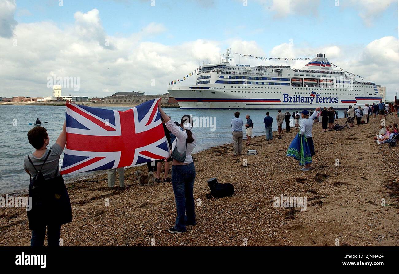 FERRY PRIDE OF NORMANDY IS GIVEN A SEND OFF FROM PORTSMOUTH AS IT CARRIES HUNDREDS OF D. DAY ...