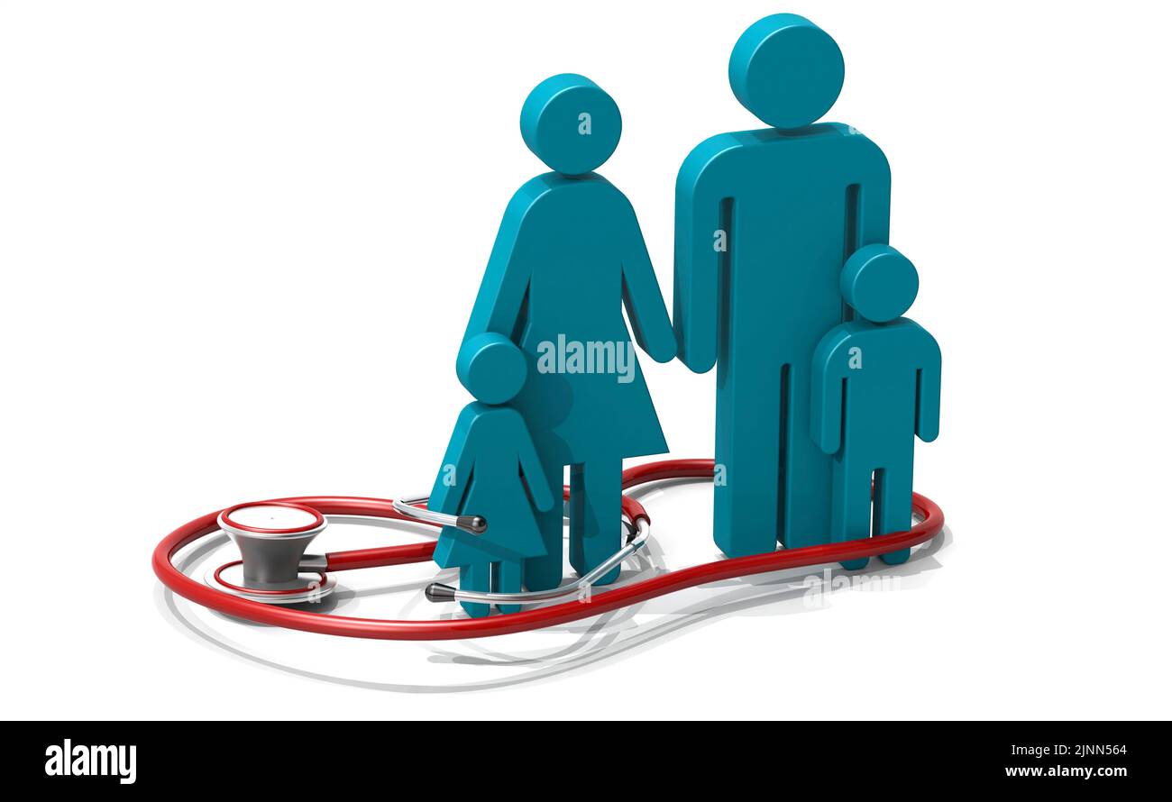 Medical used stethscope with family members, 3d rendering Stock Photo ...