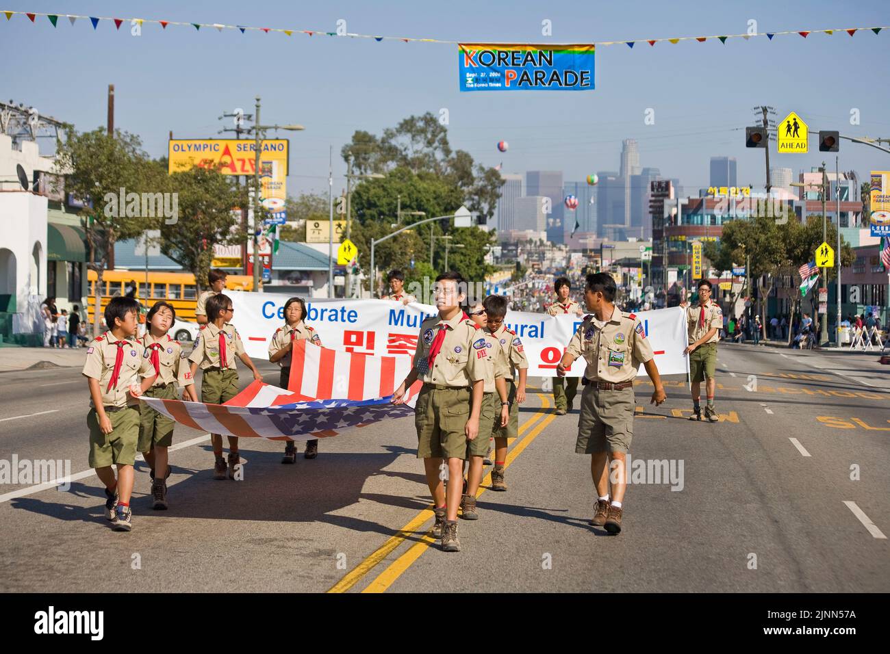 Boy Scouts march Korean Festival NR Stock Photo - Alamy