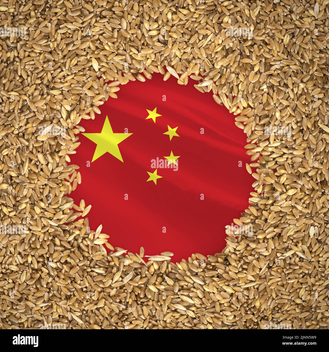 Flag of china with grains of wheat. Natural whole wheat concept with ...