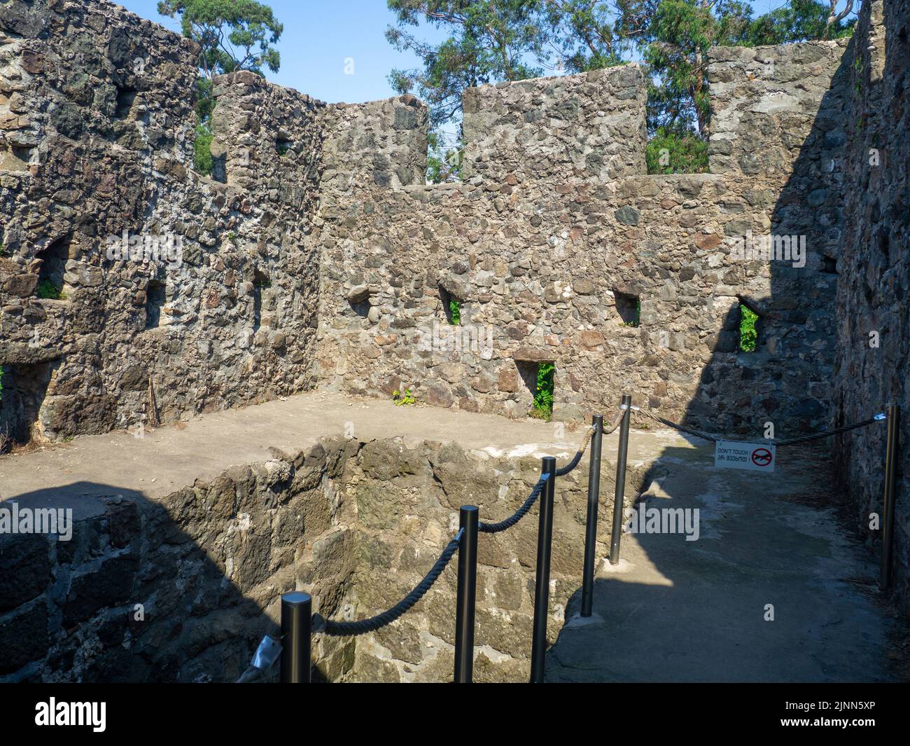 Remains of an old castle. Ancient fortifications made of stone. Museum ...