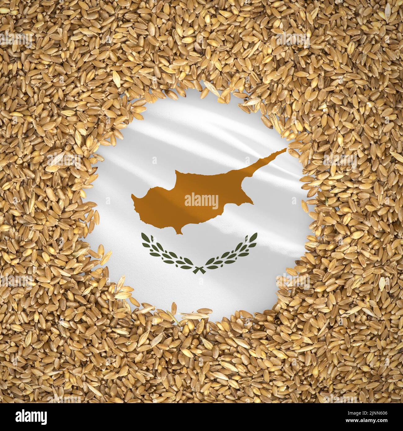 Flag of cyprus with grains of wheat. Natural whole wheat concept with ...