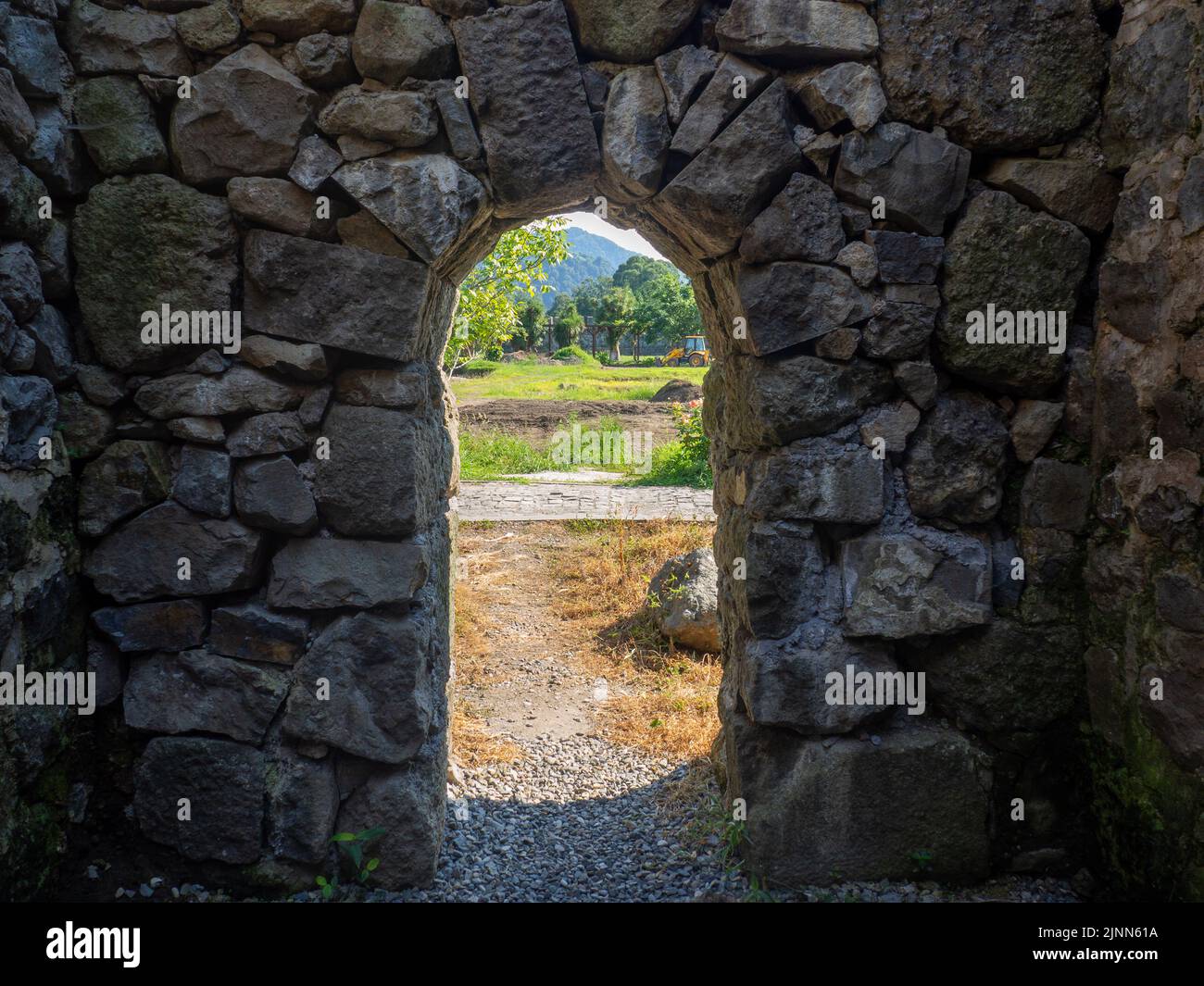 Remains of an old castle. Ancient fortifications made of stone. Museum ...