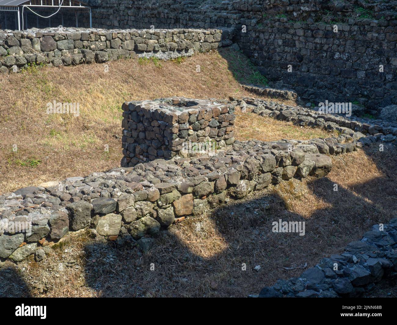 The foundation of an ancient building. Archeology. Ruins of an ancient ...