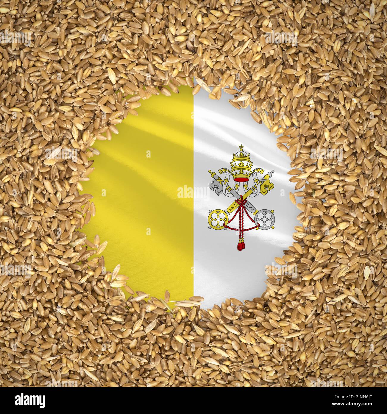 Flag of holy see with grains of wheat. Natural whole wheat concept with ...