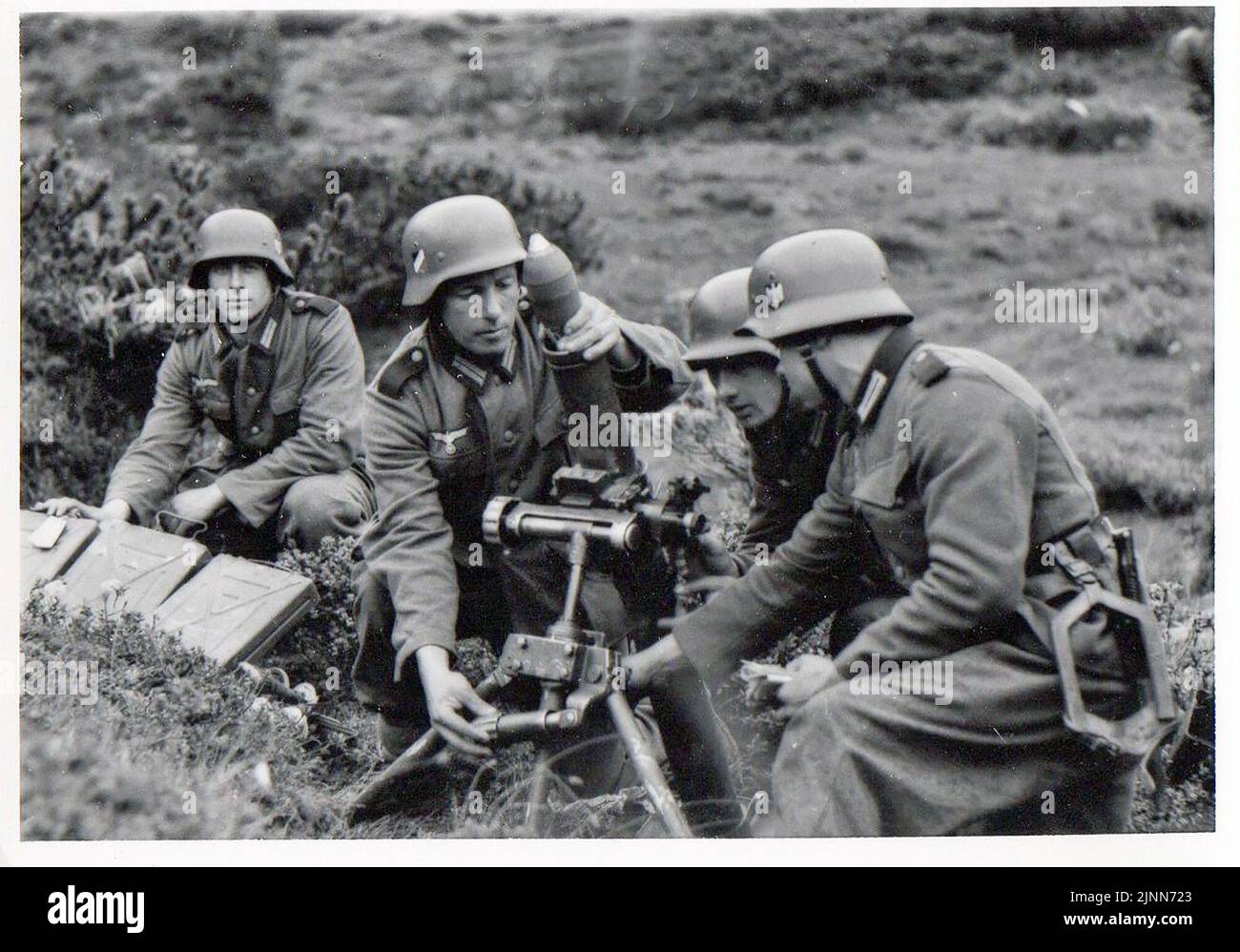World War Two B&W Photo German Army Mortar Crew in action in France ...