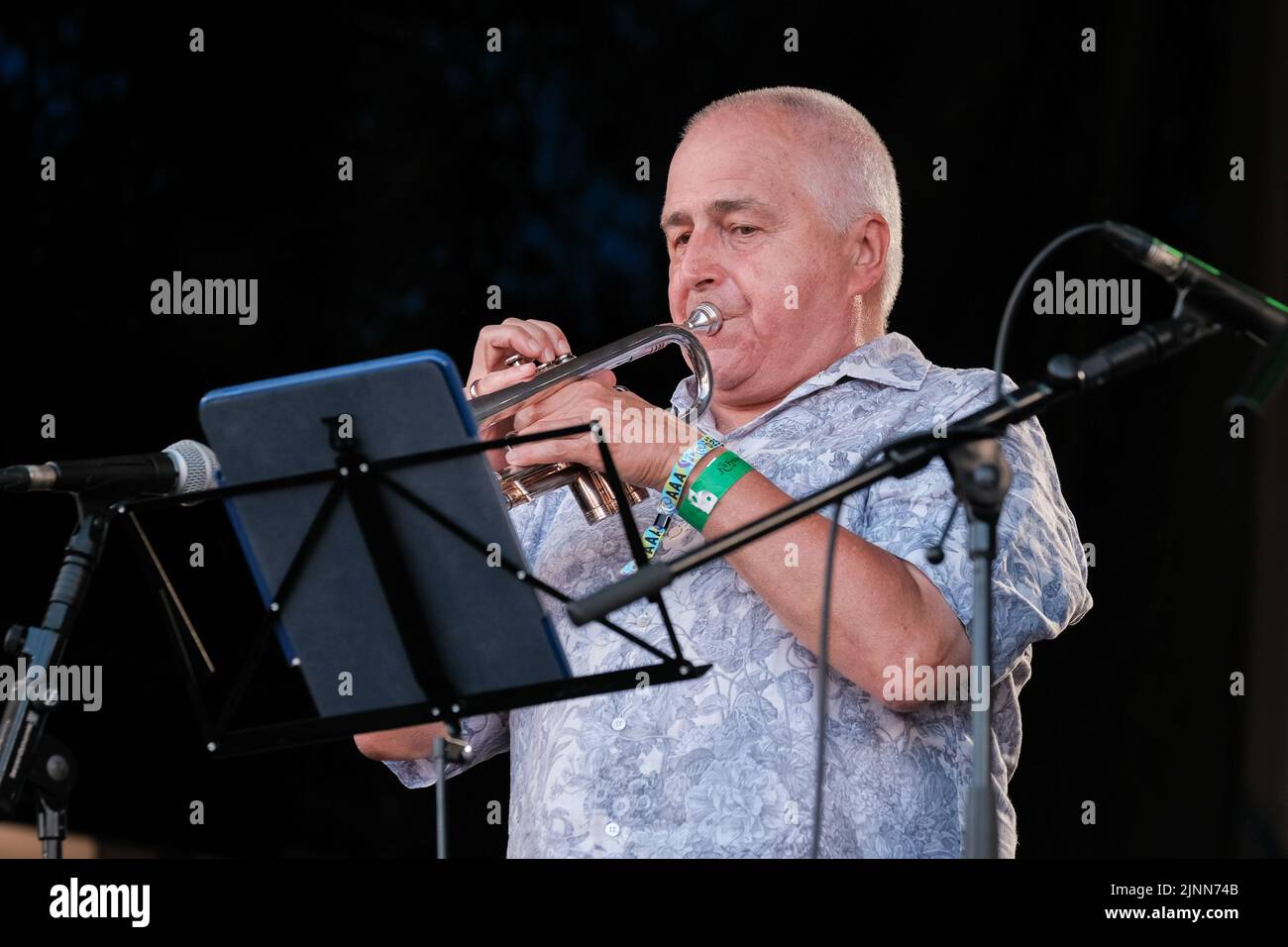 Trumpet player Paul Archibald with British folk rock group Home Service ...