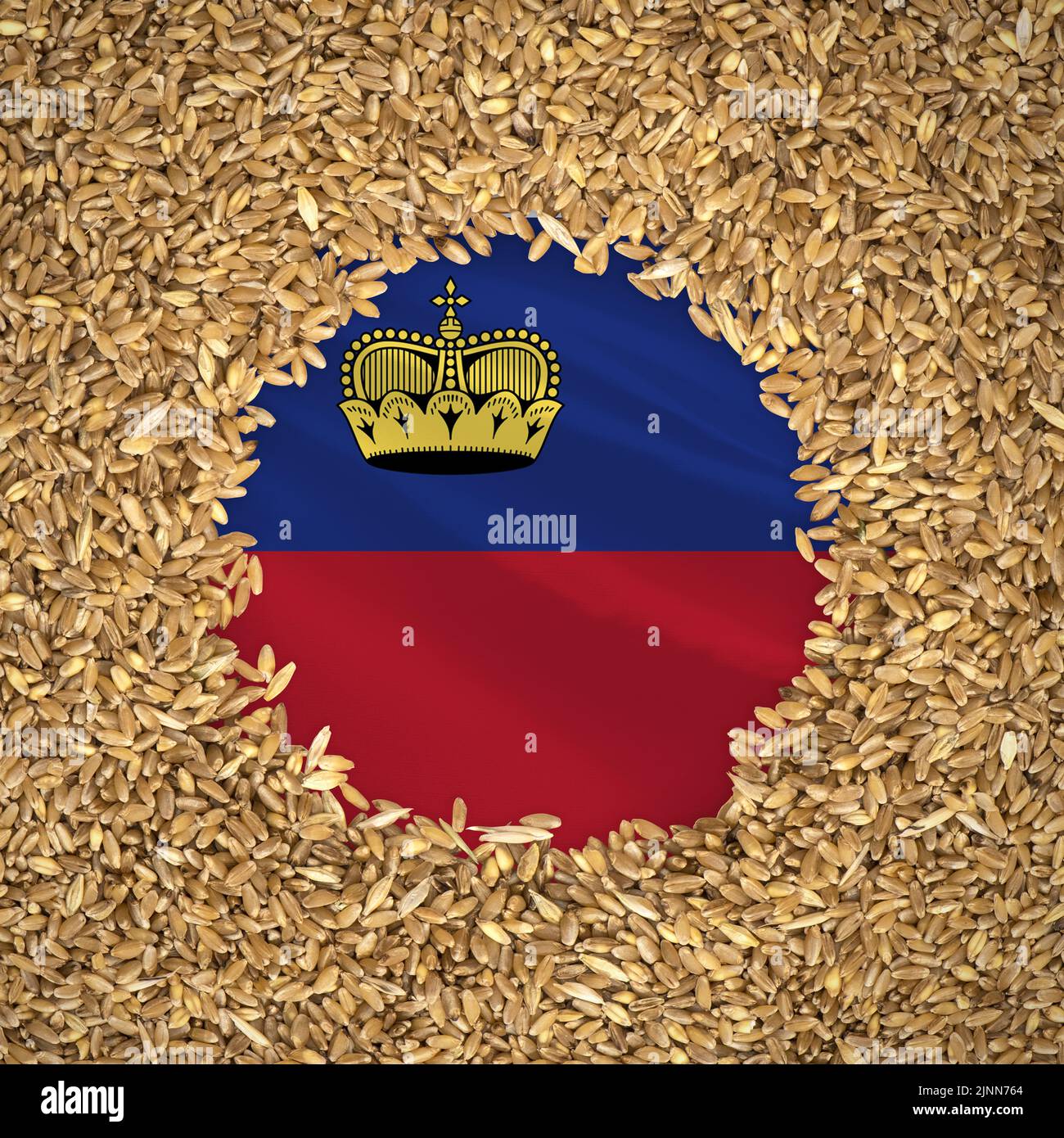 Flag of liechtenstein with grains of wheat. Natural whole wheat concept ...