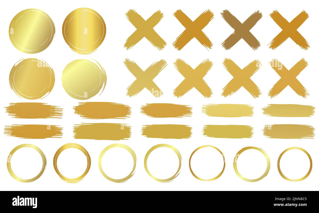 brush stroke and gold circle element vector collection set. gold ...