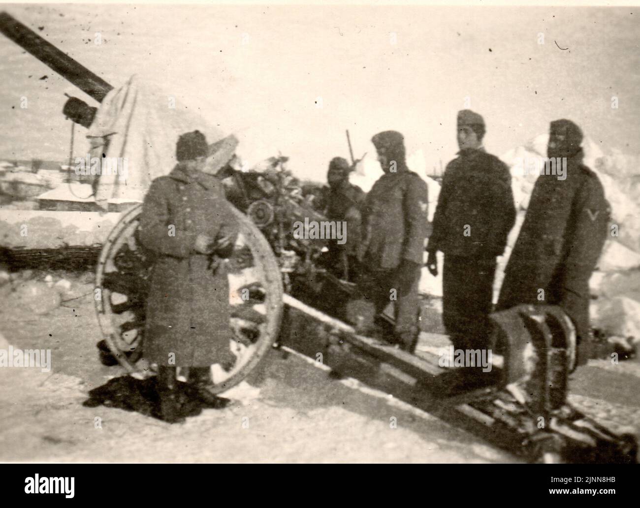 World War Two B&W photo German Light Field Howitzer and crew during the ...