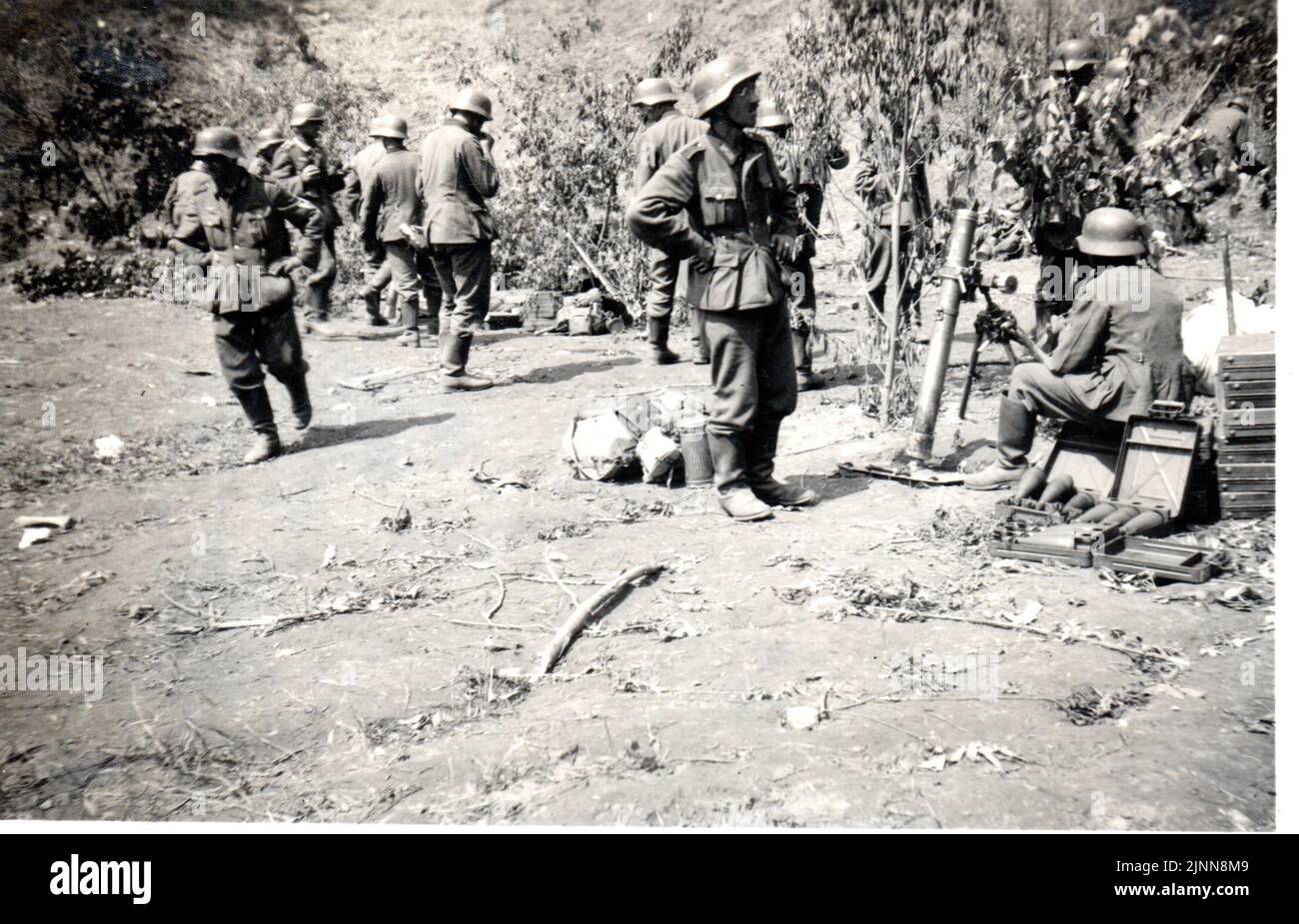 World War Two B&W photo Wehrmacht troops in Greece in Mortar Position ...