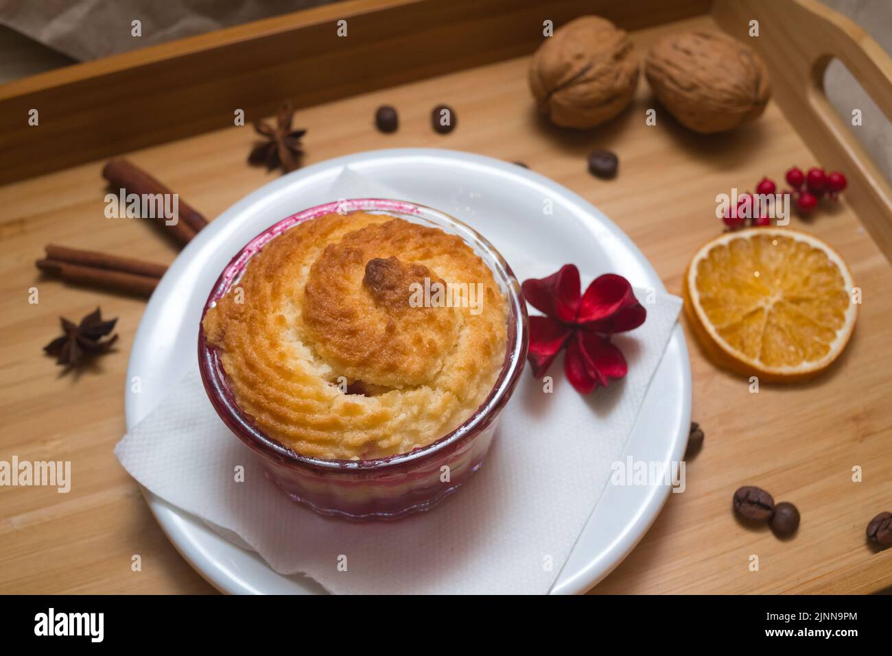 Christmas dessert serving of plum baked pie in ramekin Stock Photo - Alamy