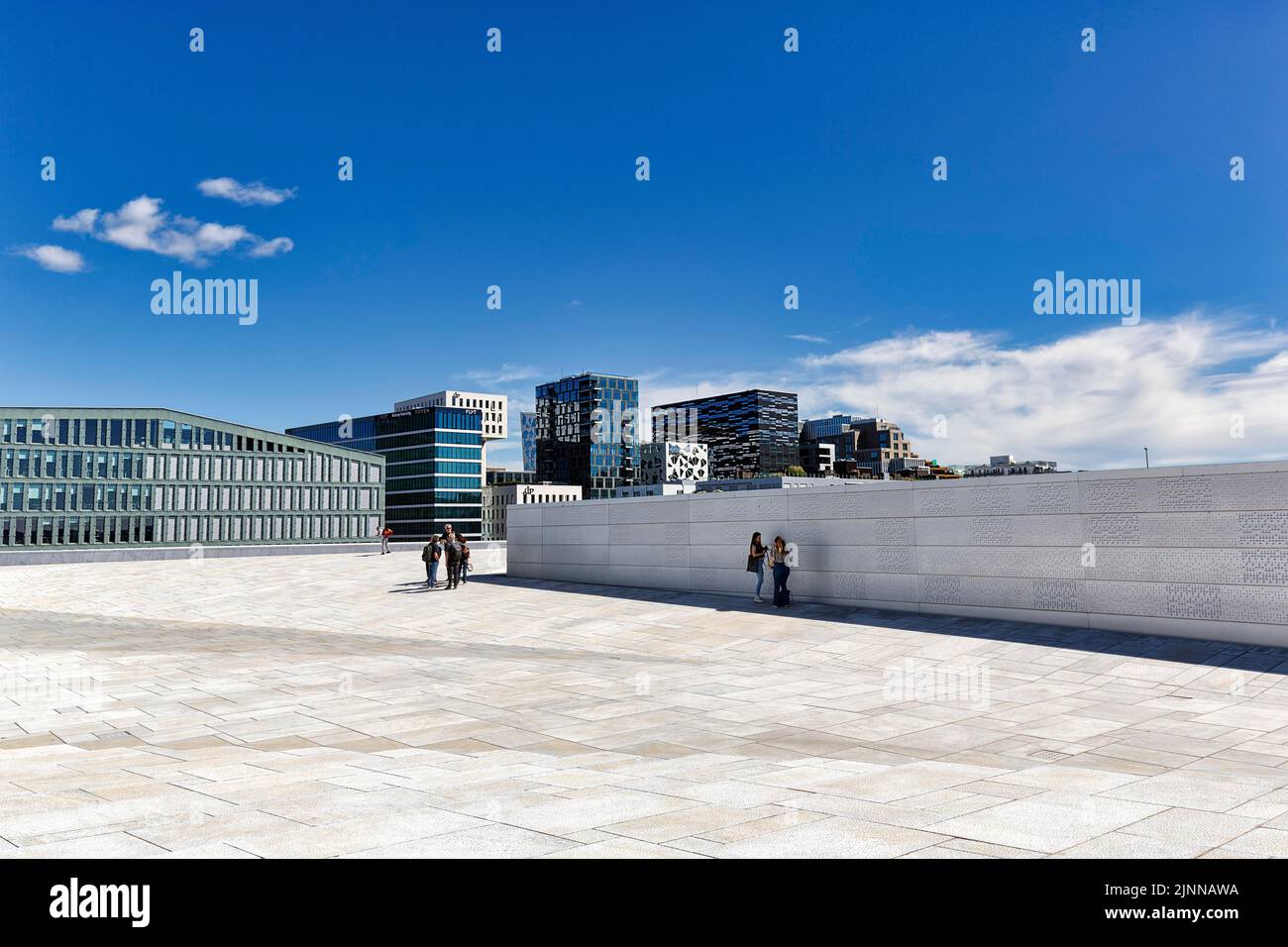 Pedestrians on the white roof of the opera house, modern architecture ...
