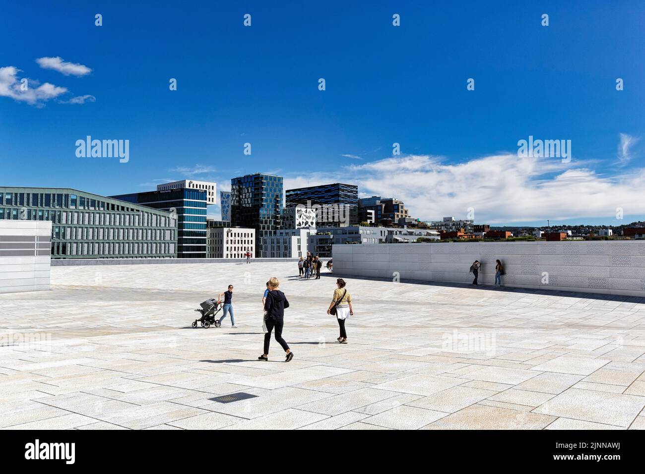 Pedestrians on the white roof of the opera house, modern architecture ...