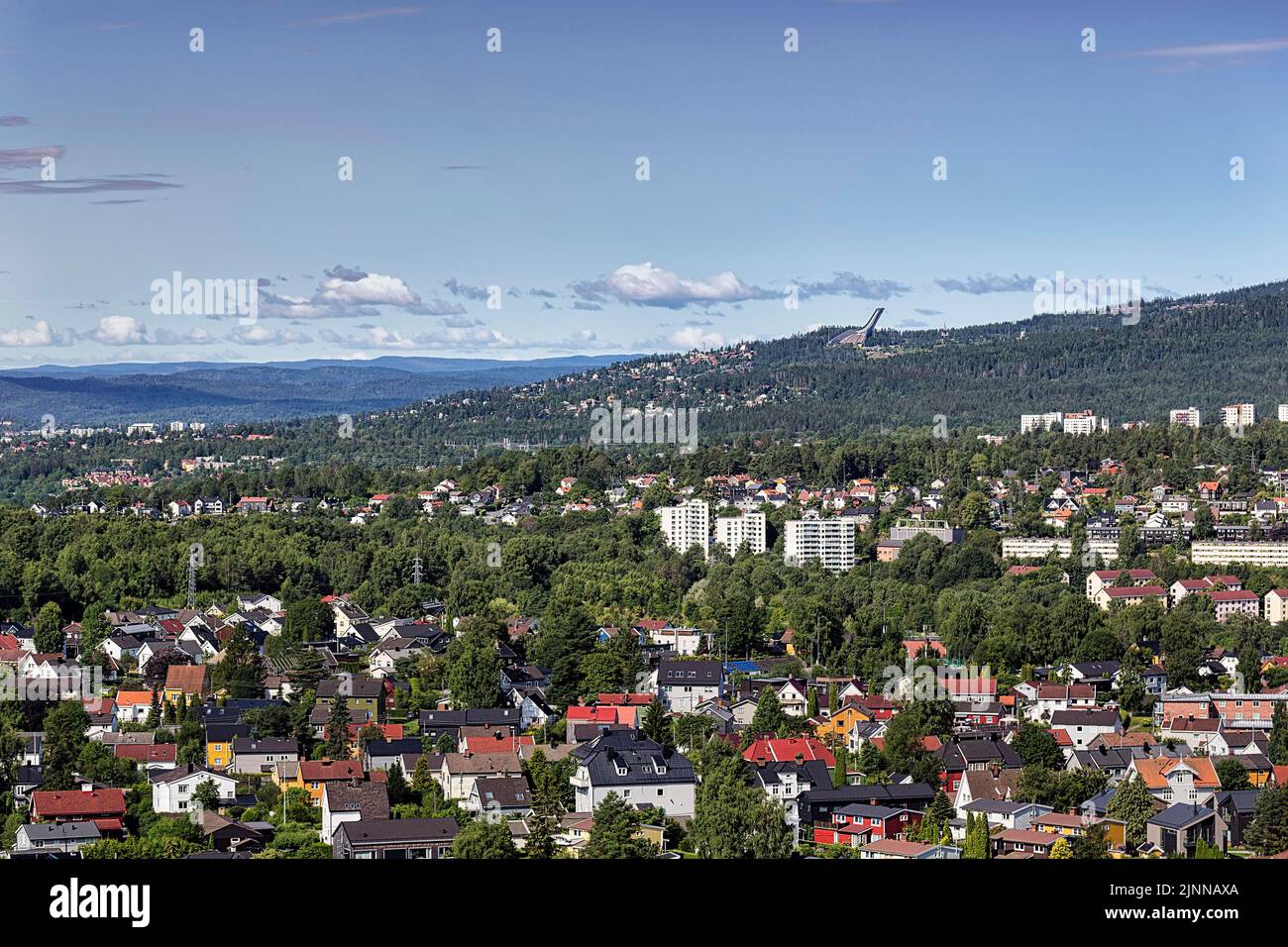 View from Grefsenkollen of houses and wooded areas, view of the city ...