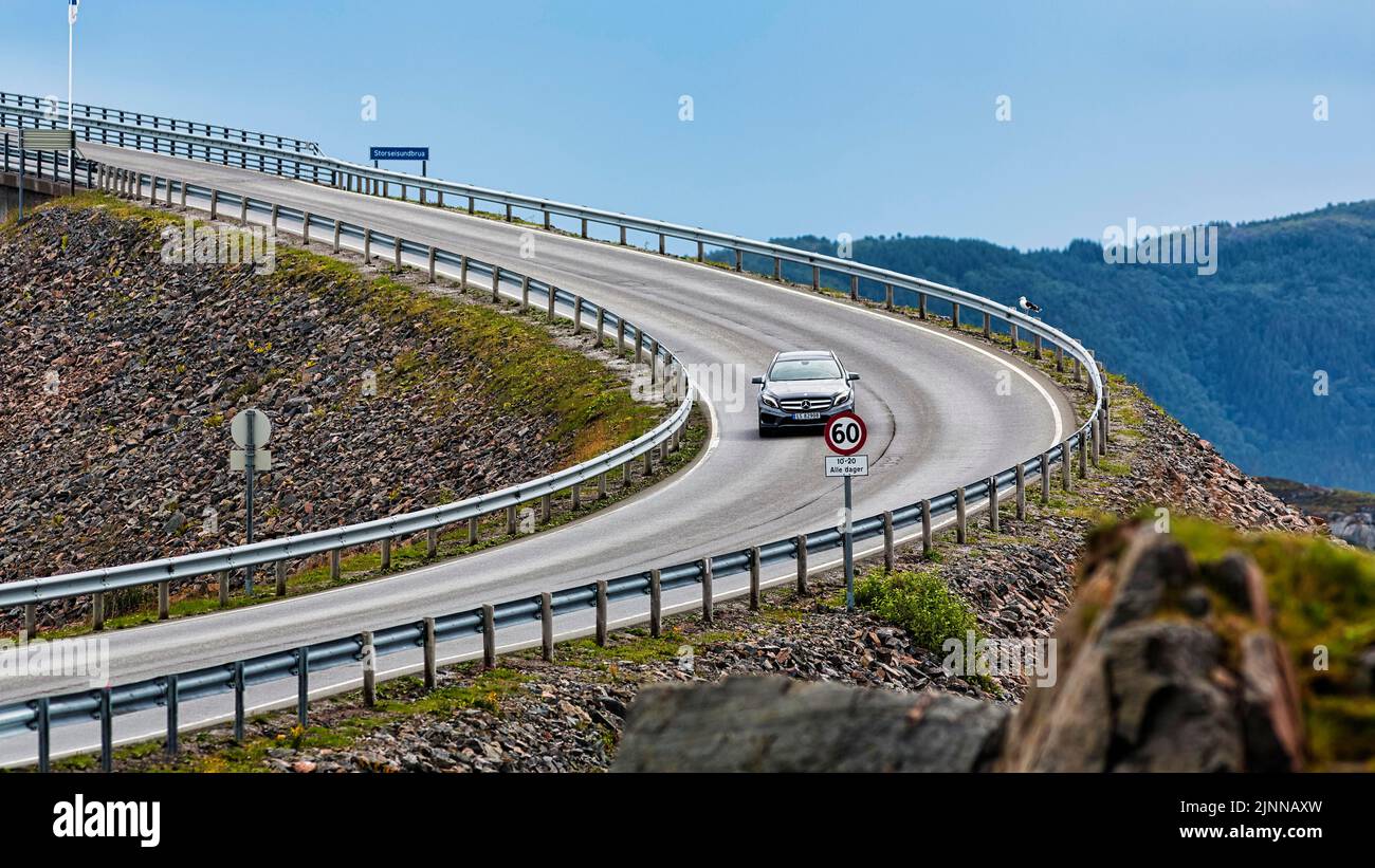 Atlantic Road over winding bridge Storseisundbrua, Norwegian Landscape ...