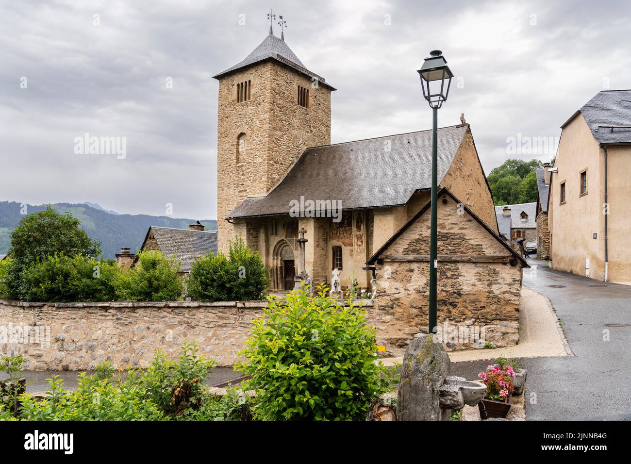 Occitanie, Louron valley, Mont village, Romanesque church, France Stock ...