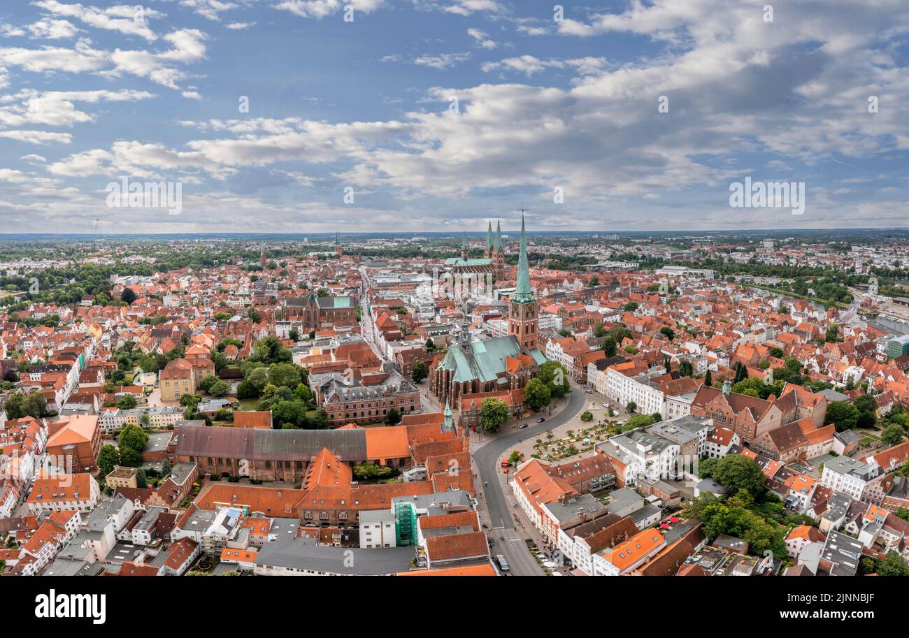 Drone shot, drone photo, wide angle shot, historical city centre of ...
