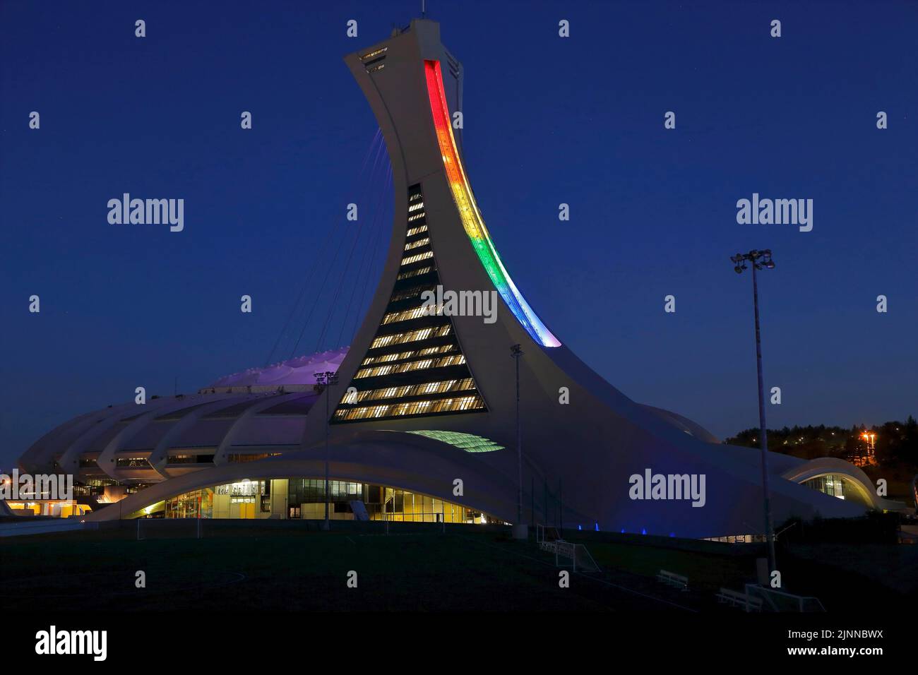 Illumination of the Olympic Stadium with rainbow colours, Montreal ...