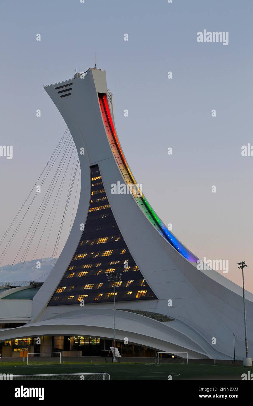 Illumination of the Olympic Stadium with rainbow colours, Montreal ...