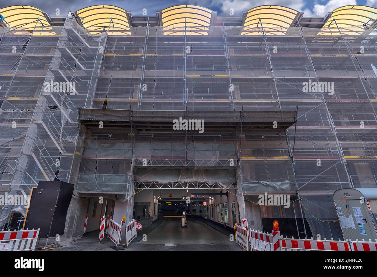 Scaffolding on a parking garage for facade renovation, Nuremberg ...