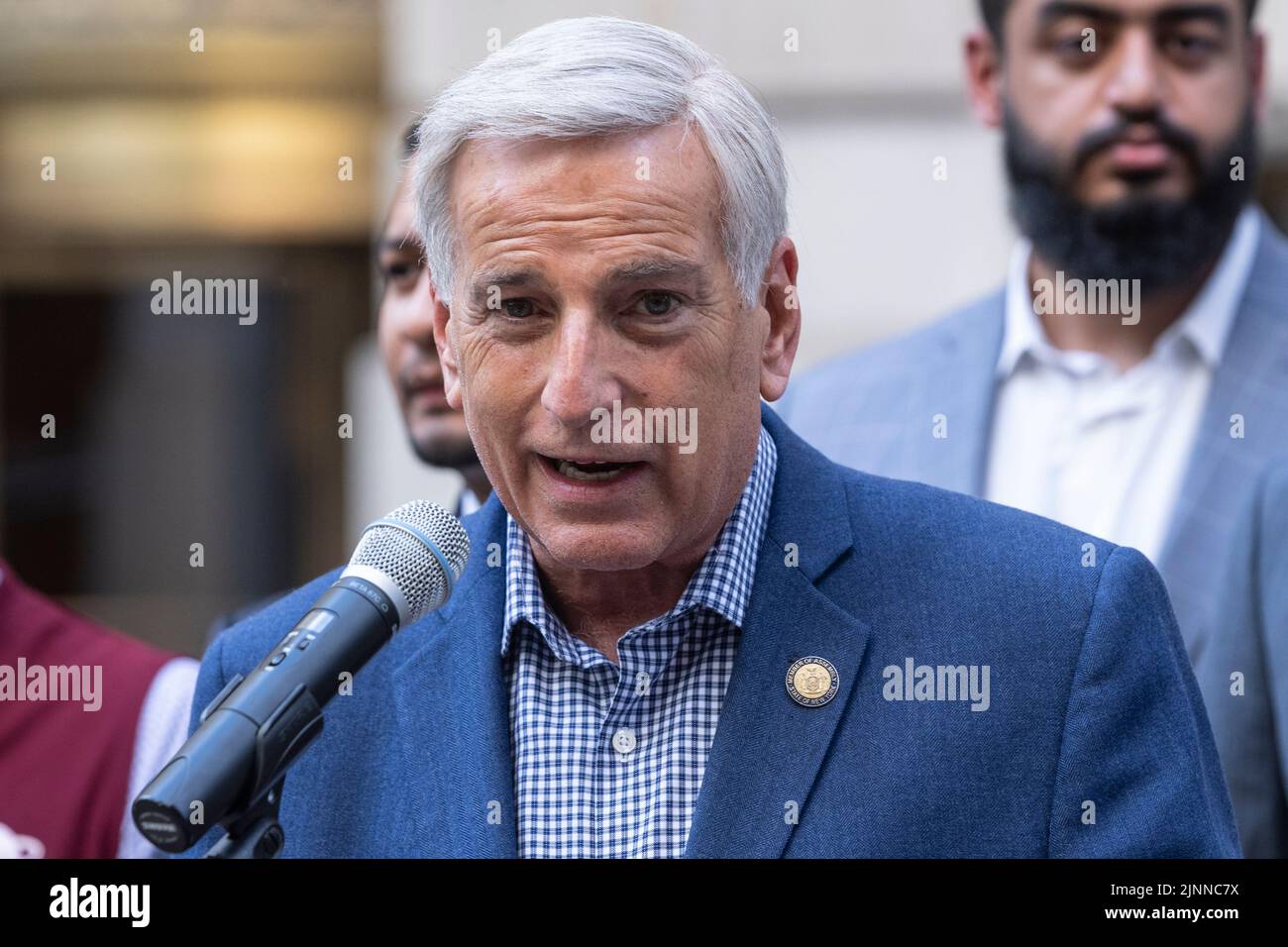 New York, USA. 12th Aug, 2022. Assemblymember David Weprin speaks ...