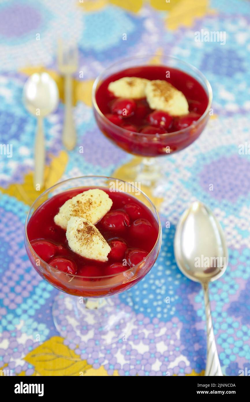 Swabian cuisine, sweet semolina dumplings with cherry compote, dessert ...