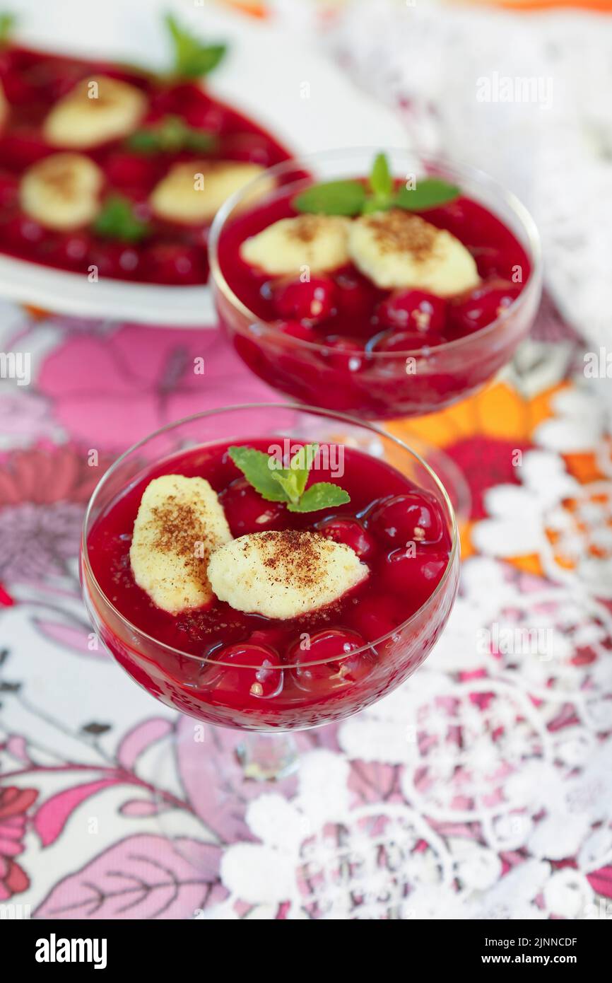 Swabian cuisine, sweet semolina dumplings with cherry compote, dessert ...