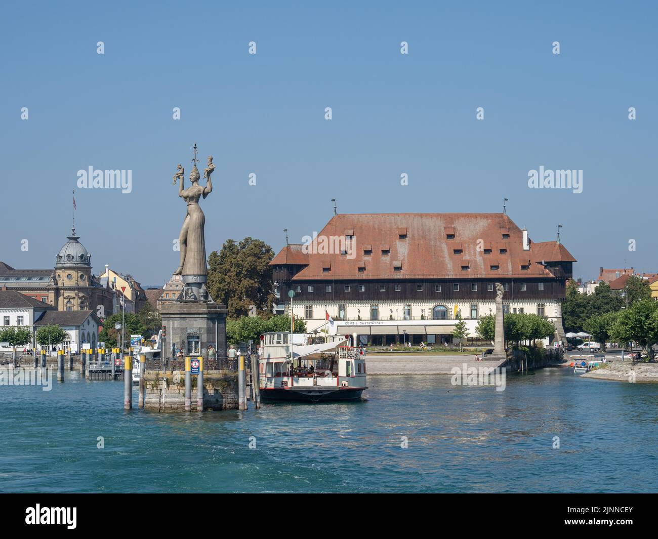 Historic Council building and harbour entrance, Constance harbour ...