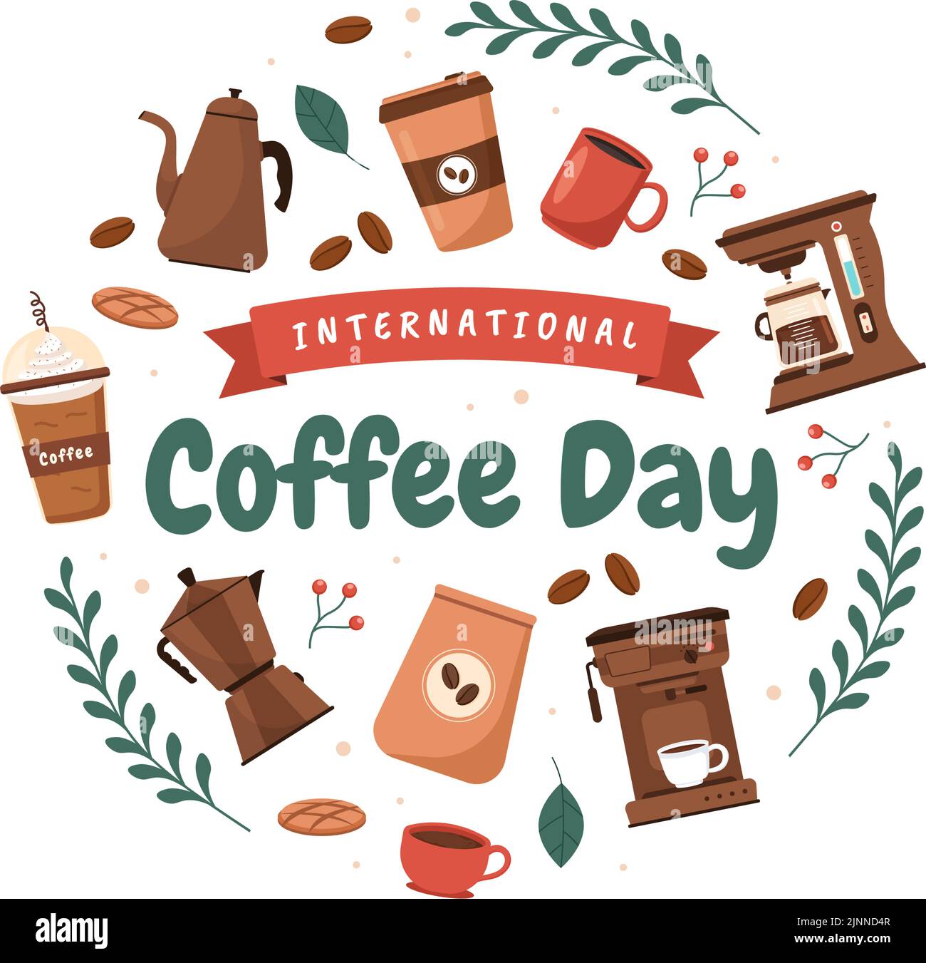 International Coffee Day on 1st October Hand Drawn Cartoon Flat ...