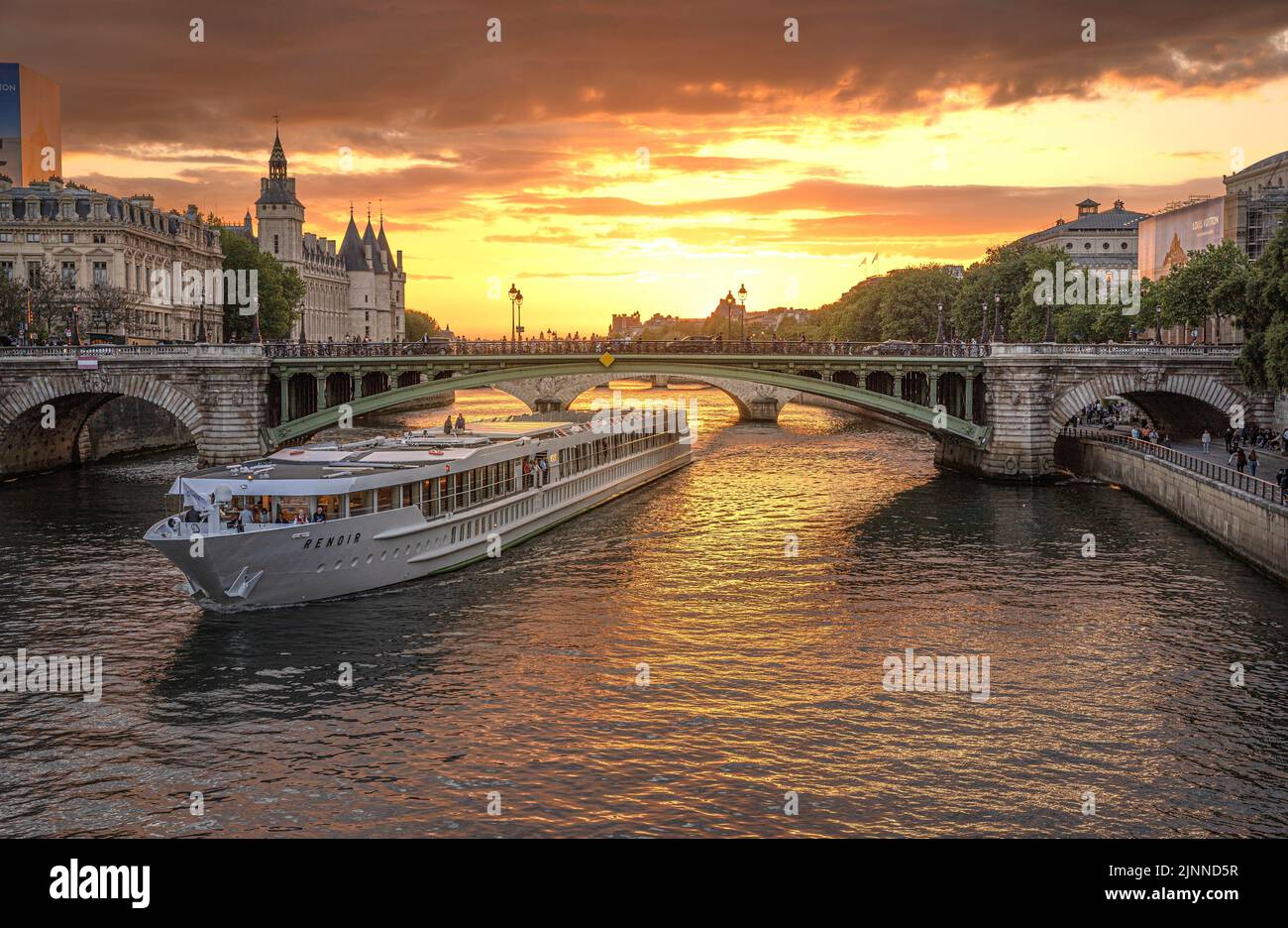Ship on the river Seine at sunset, Paris, France Stock Photo - Alamy