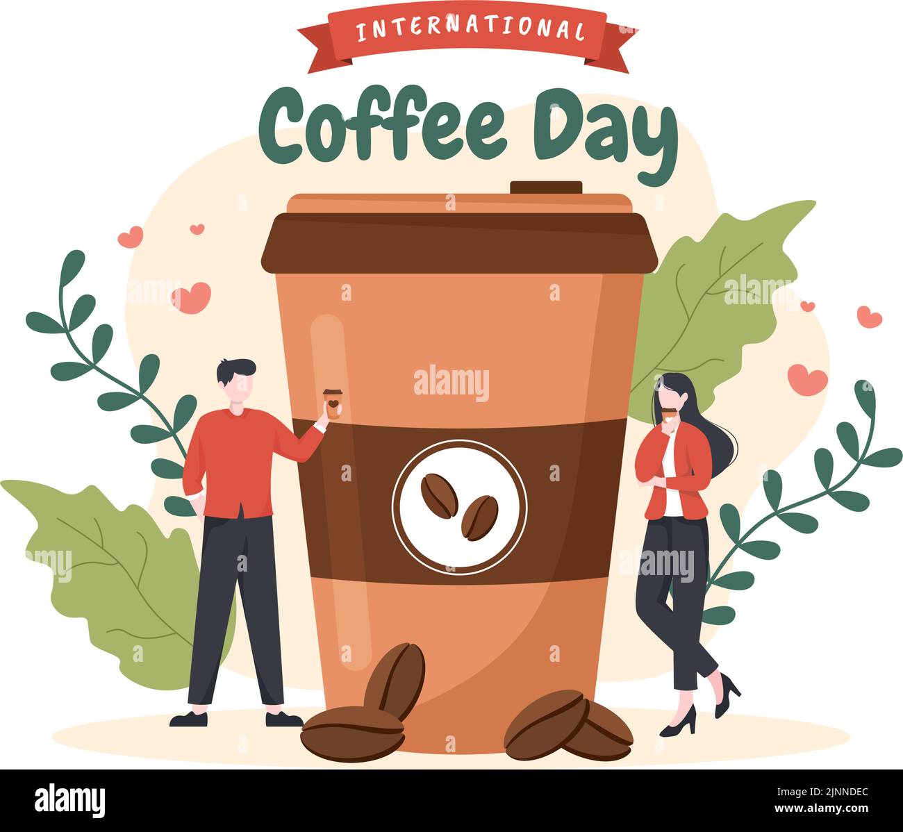 International Coffee Day on October 1st Flat Cartoon Illustration Hand ...
