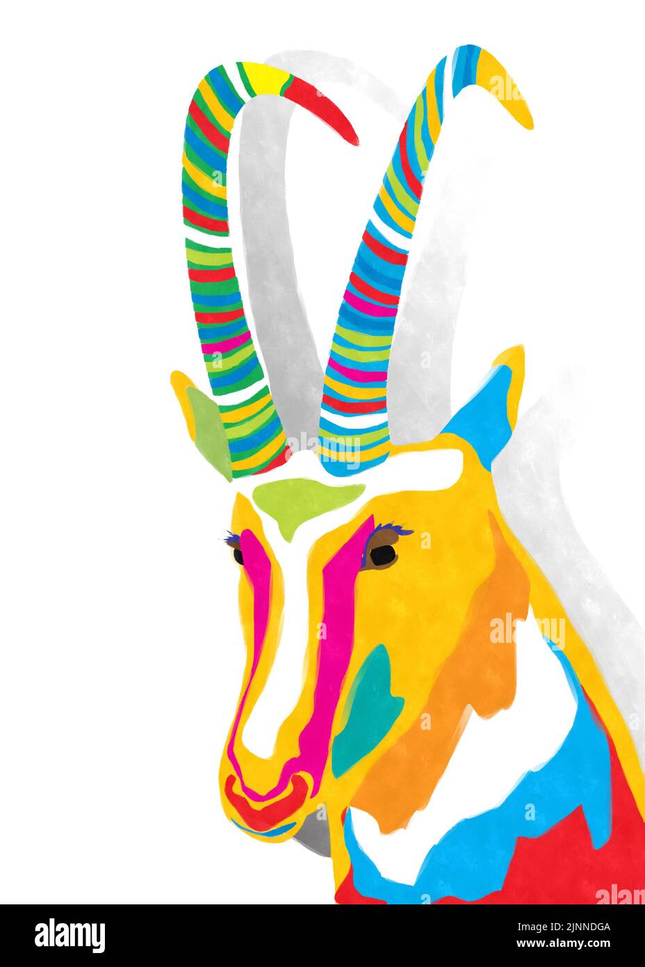 Watercolor style drawing of colored goat against white background Stock ...