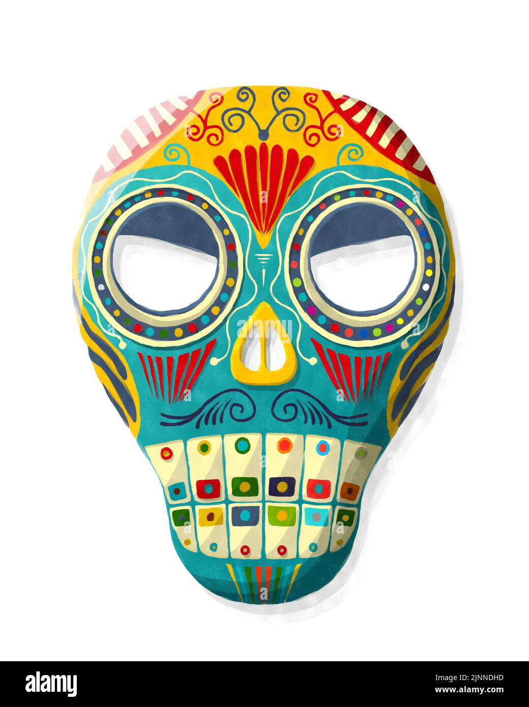 Dia de los Muertos sugar skull mask in watercolor style over white ...