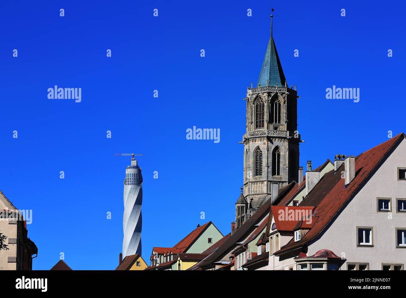 Test tower for lifts in Rottweil under a cloudless blue sky. Rottweil ...